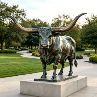 China Outdoor Antique Bronze Finished 304/316 Stainless Steel Longhorn Bull Sculpture 15M High for Park Plaza for sale