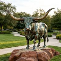 China Outdoor Antique Bronze Finished 304/316 Stainless Steel Longhorn Bull Sculpture 15M High for Park Plaza for sale