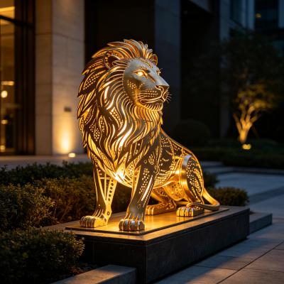 China 304 Stainless Steel Hollow-Cut Lion Sculpture Landscape Light with IP65 Waterproof LED for Outdoor Art for sale