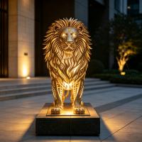 China 304 Stainless Steel Hollow-Cut Lion Sculpture Landscape Light with IP65 Waterproof LED for Outdoor Art for sale