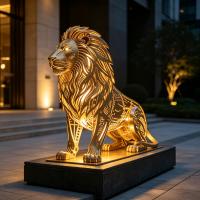 China 304 Stainless Steel Hollow-Cut Lion Sculpture Landscape Light with IP65 Waterproof LED for Outdoor Art for sale