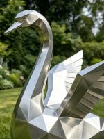 China Customized Geometric Swan Sculpture in 304 or 316 Brushed Stainless Steel with IP65 Waterproof for Outdoor Landscapes for sale