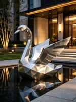 China Customized Geometric Swan Sculpture in 304 or 316 Brushed Stainless Steel with IP65 Waterproof for Outdoor Landscapes for sale
