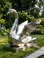 China Customized Geometric Swan Sculpture in 304 or 316 Brushed Stainless Steel with IP65 Waterproof for Outdoor Landscapes for sale