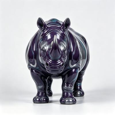 China Marble-Swirl Fiberglass Rhinoceros Sculpture with UV-Proof Performance and Customizable Color for sale