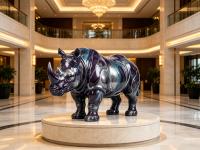 China Marble-Swirl Fiberglass Rhinoceros Sculpture with UV-Proof Performance and Customizable Color for sale