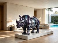 China Marble-Swirl Fiberglass Rhinoceros Sculpture with UV-Proof Performance and Customizable Color for sale