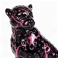 China Black Pink Leopard Fiberglass Sculpture with RGB DMX 512 Lighting for Interactive Public Spaces for sale