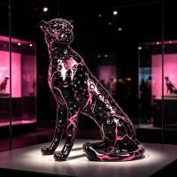 China Black Pink Leopard Fiberglass Sculpture with RGB DMX 512 Lighting for Interactive Public Spaces for sale