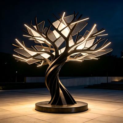 China Outdoor Twisted Irregular Abstract Tree Sculpture Landscape Light with High Density Reinforced Fiberglass IP65 Waterproof and LED Light Source for sale