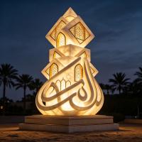 China 3M Modern Arabic Geometric Light Tower Fiberglass Sculpture with Customized Color Weather Resistant and Intelligent Lighting for sale