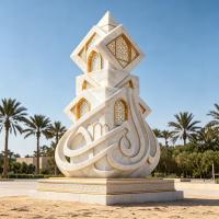 China 3M Modern Arabic Geometric Light Tower Fiberglass Sculpture with Customized Color Weather Resistant and Intelligent Lighting for sale