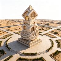 China 3M Modern Arabic Geometric Light Tower Fiberglass Sculpture with Customized Color Weather Resistant and Intelligent Lighting for sale
