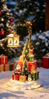 China Solar Powered Weather Resistant Santa Lantern Decoration with 15W LED Lights for Outdoor Festive Display for sale