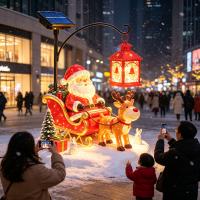 China 3M Fiberglass Santa Sleigh Sculpture with Solar LED Lantern and Stainless Steel Stand for Outdoor Christmas Decoration for sale