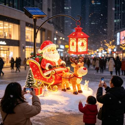 China 3M Fiberglass Santa Sleigh Sculpture with Solar LED Lantern and Stainless Steel Stand for Outdoor Christmas Decoration for sale