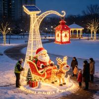 China 3M Fiberglass Santa Sleigh Sculpture with Solar LED Lantern and Stainless Steel Stand for Outdoor Christmas Decoration for sale