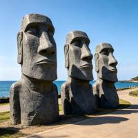 China 3M Outdoor Fiberglass Moai Statue Giant Sculpture UV-Resistant and Customizable Size for Public Decoration for sale