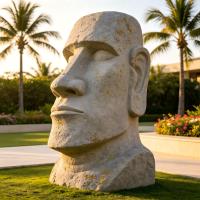 China 3M Outdoor Fiberglass Moai Statue Giant Sculpture UV-Resistant and Customizable Size for Public Decoration for sale