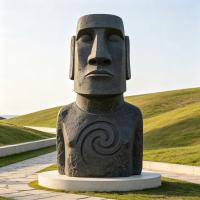 China 3M Outdoor Fiberglass Moai Statue Giant Sculpture UV-Resistant and Customizable Size for Public Decoration for sale