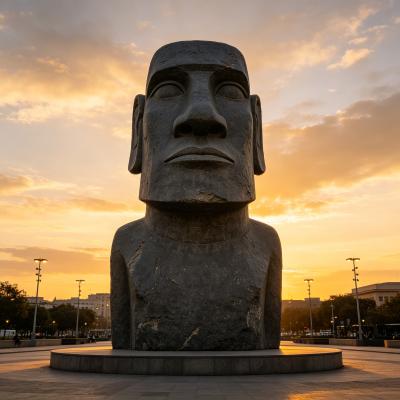 China 3M Outdoor Fiberglass Moai Statue Giant Sculpture UV-Resistant and Customizable Size for Public Decoration for sale