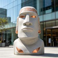 China 3M Outdoor Fiberglass Moai Statue Giant Sculpture UV-Resistant and Customizable Size for Public Decoration for sale