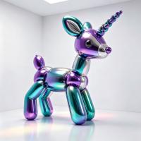China Mirror Stainless Steel Balloon Unicorn Deer Sculpture with Iridescent Purple-Teal Electroplated Finish for Outdoor Art Installation for sale