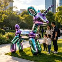 China Mirror Stainless Steel Balloon Unicorn Deer Sculpture with Iridescent Purple-Teal Electroplated Finish for Outdoor Art Installation for sale