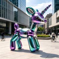 China Mirror Stainless Steel Balloon Unicorn Deer Sculpture with Iridescent Purple-Teal Electroplated Finish for Outdoor Art Installation for sale