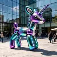 China Mirror Stainless Steel Balloon Unicorn Deer Sculpture with Iridescent Purple-Teal Electroplated Finish for Outdoor Art Installation for sale