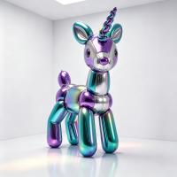 China Mirror Stainless Steel Balloon Unicorn Deer Sculpture with Iridescent Purple-Teal Electroplated Finish for Outdoor Art Installation for sale