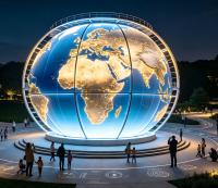 China LED Illuminated FRP World Globe Sculpture with Stainless Steel Frame for Outdoor Landmarks for sale