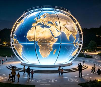 China LED Illuminated FRP World Globe Sculpture with Stainless Steel Frame for Outdoor Landmarks for sale