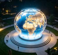 China LED Illuminated FRP World Globe Sculpture with Stainless Steel Frame for Outdoor Landmarks for sale