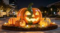 China Halloween Large Pumpkin LED Light Sculpture with Fiberglass Resin IP65 Waterproof and 2.5 Meters Height for sale