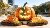 China Halloween Large Pumpkin LED Light Sculpture with Fiberglass Resin IP65 Waterproof and 2.5 Meters Height for sale