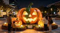 China Halloween Large Pumpkin LED Light Sculpture with Fiberglass Resin IP65 Waterproof and 2.5 Meters Height for sale