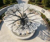 China Stainless Steel Tree Sculpture with FRP Imitation Stone Stack Memorial Art Installation 3.5M High for sale