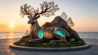 China Large Outdoor Illuminated Corten Steel Deer Sculpture with Waterproof IP65 and Customizable Design for sale