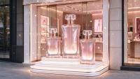 China Giant Fiberglass Perfume Bottle Sculpture with Customizable LED Lighting and Interactive Function for Premium Window Displays for sale