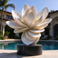 China Large Cream Lotus Flower Outdoor Sculpture with Fiberglass Composite Material and Weather-Resistant Coating Customizable Height for sale