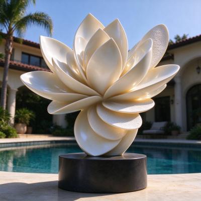 China Large Cream Lotus Flower Outdoor Sculpture with Fiberglass Composite Material and Weather-Resistant Coating Customizable Height for sale