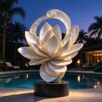 China Large Cream Lotus Flower Outdoor Sculpture with Fiberglass Composite Material and Weather-Resistant Coating Customizable Height for sale