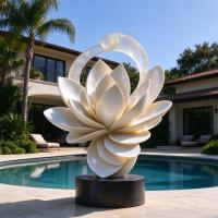 China Large Cream Lotus Flower Outdoor Sculpture with Fiberglass Composite Material and Weather-Resistant Coating Customizable Height for sale