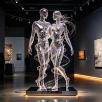 China Customized Artistic Wireframe Sculpture and Couple Statue in 304 Stainless Steel for Modern Urban Spaces for sale