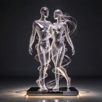 China Customized Artistic Wireframe Sculpture and Couple Statue in 304 Stainless Steel for Modern Urban Spaces for sale