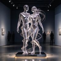 China Customized Artistic Wireframe Sculpture and Couple Statue in 304 Stainless Steel for Modern Urban Spaces for sale