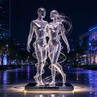China Customized Artistic Wireframe Sculpture and Couple Statue in 304 Stainless Steel for Modern Urban Spaces for sale