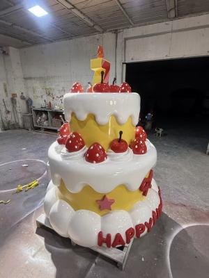 China Giant 3-Tier Birthday Cake Fiberglass Sculpture Weather Resistant Customized Color Fiberglass Statue for Commercial Art Display for sale