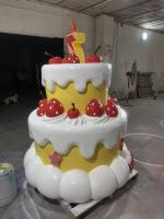 China Giant 3-Tier Birthday Cake Fiberglass Sculpture Weather Resistant Customized Color Fiberglass Statue for Commercial Art Display for sale